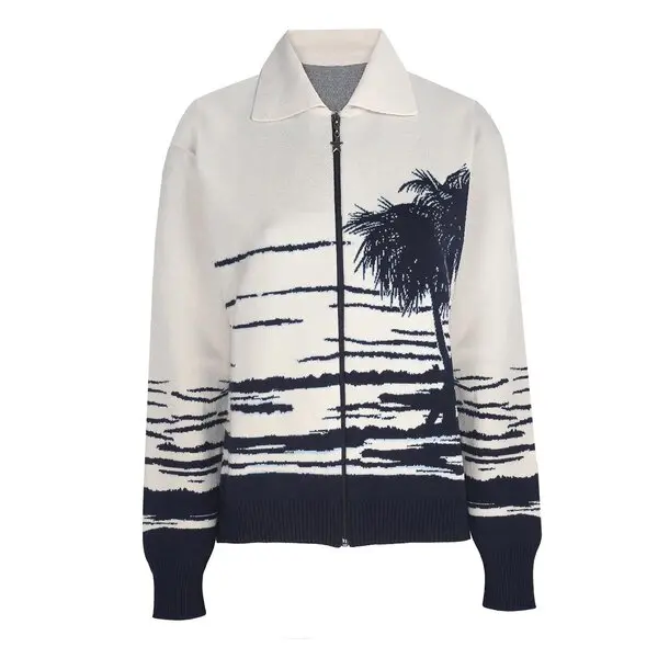 Loveist Store Blue / White The Palm Zip-up Knit Cardigan - Blue/white