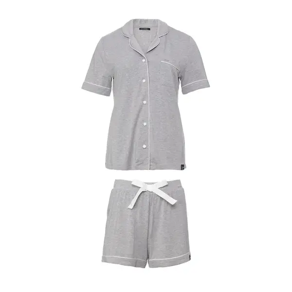 PRETTY YOU Bamboo Shirt Short Set In Marl - Grey