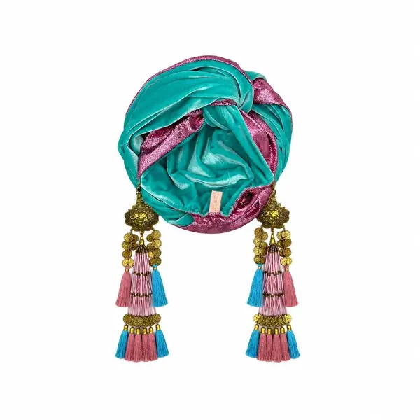 JULIA CLANCEY Snazzy Aqua Velour Reversible Dream Turban - Pink