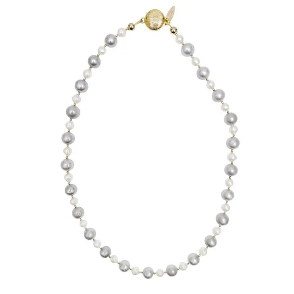 FARRA Classic Gray And White Natural Freshwater Pearls Necklace