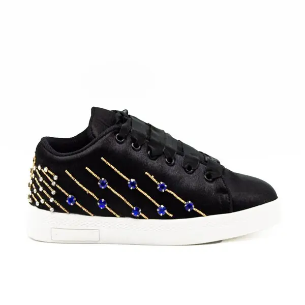 RETTROSE Melanie Luxury Satin Handmade Embellished Tennis Shoe - Black