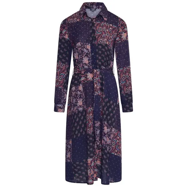 LATELIER LONDON Audrey Navy Floral Print Mix Shirt Dress - Blue