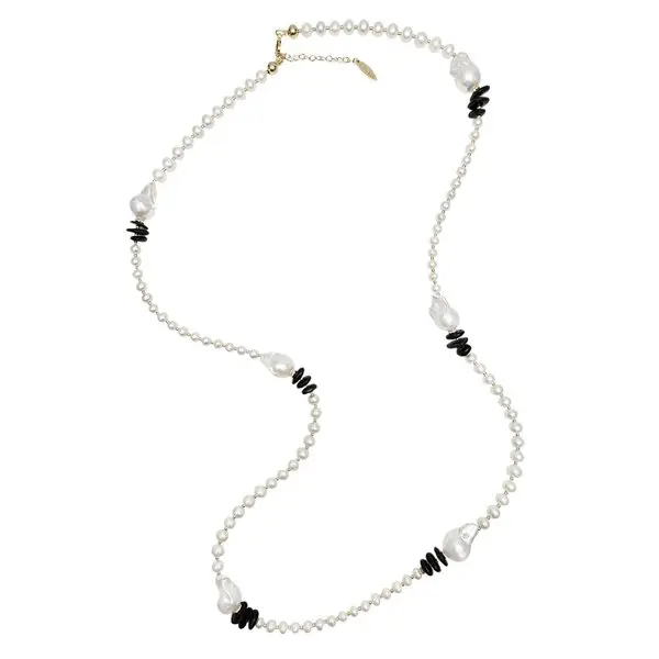 FARRA Baroque Pearls With Tourmaline Long Necklace
