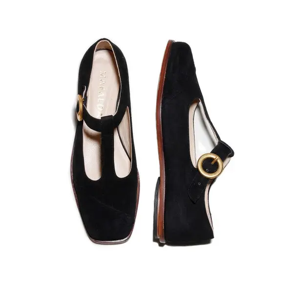 MAFALDA Claire Suede Mary-jane Flats - Black