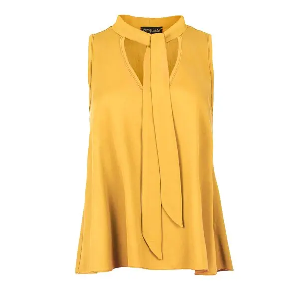 CONQUISTA Mustard Tie Detail Sleeveless Top - Orange