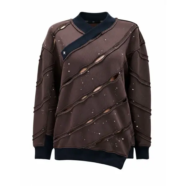GAO REPUBLIC Sweatshirt Diagonal Cut-out Jersey Gray - Grey