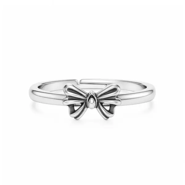 UNALOE Sterling Bow Ring – Romantic Adjustable Feminine Ring - Silver