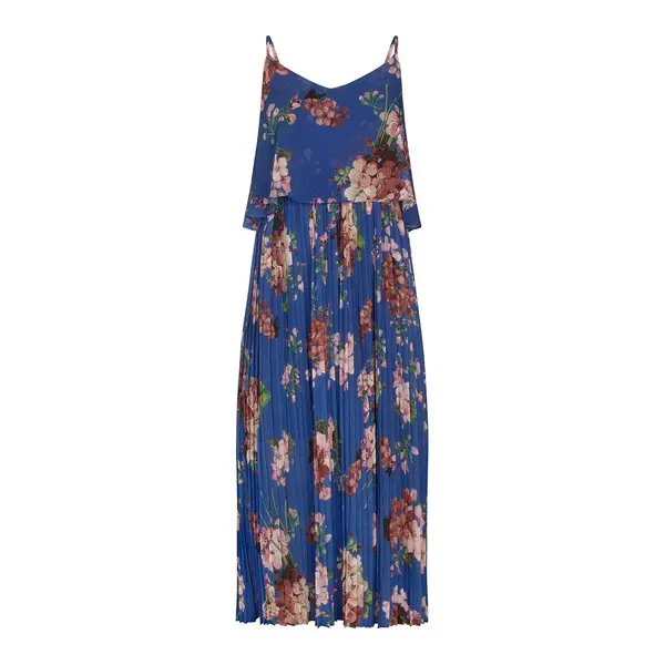 URBAN TOUCH Floral Print Pleated Cami Midi Dress _ Dark - Blue