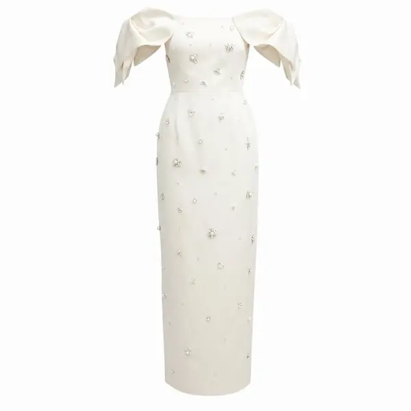 GUSHKA Ivory Crystal And Pearl Embellished Gown