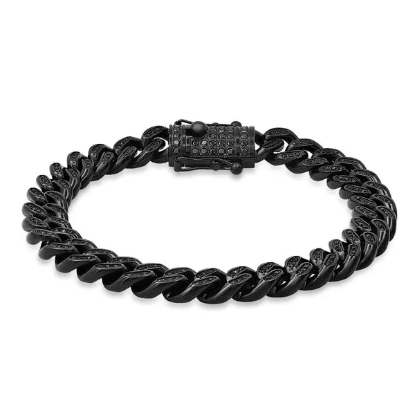 STEELTIME Stainless Steel Ip Plated 10mm Miami Cuban Link Cz Iced Out Bracelet With Box Clasp 9 Inch - Black