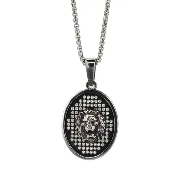 EBRU JEWELRY Lion Head Pave Diamond Sterling Chain Necklace - Silver