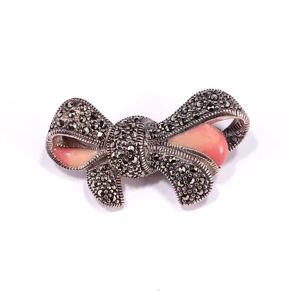MINERALGEMS ✩ STUDIO Silver / Pink Vintage Bow Brooch - Silver/pink