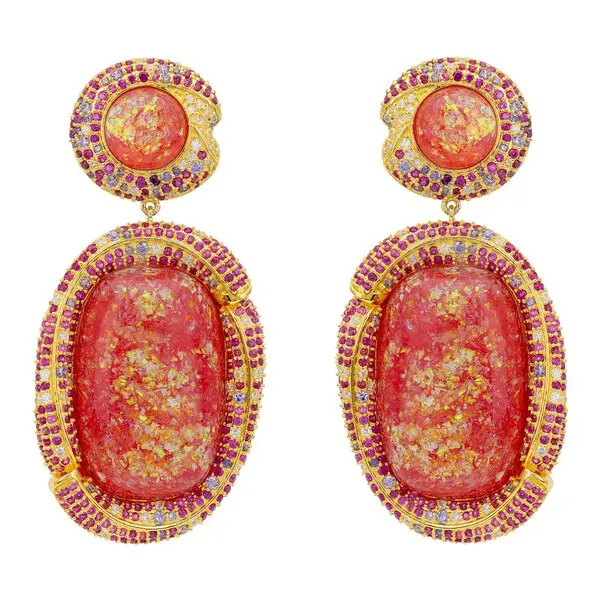 LATELITA Pink / Blue / White Fiorella Pink Opal Drop Earrings Gold - Pink/blue/white