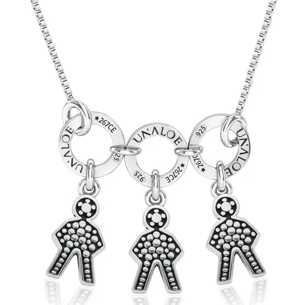 UNALOE Sterling Necklace With Three Baby Star Charms – Pavé Child Silhouette Pendants, Jewellery - Silver