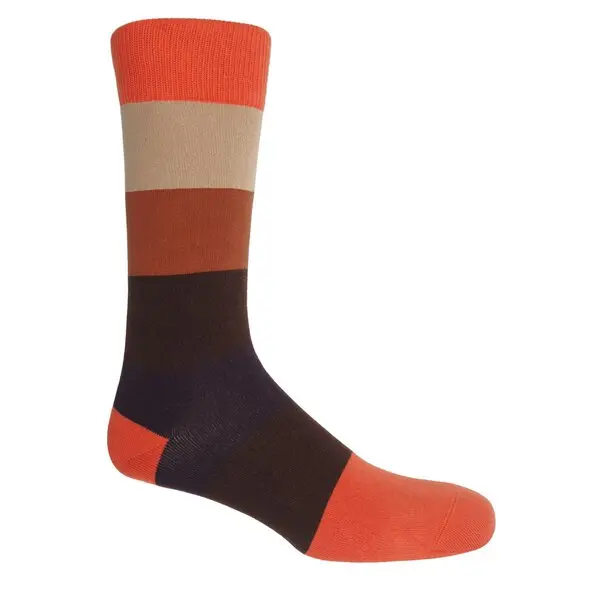 PEPER HAROW - MADE IN ENGLAND Block Stripe ’s Socks – Autumn - Orange