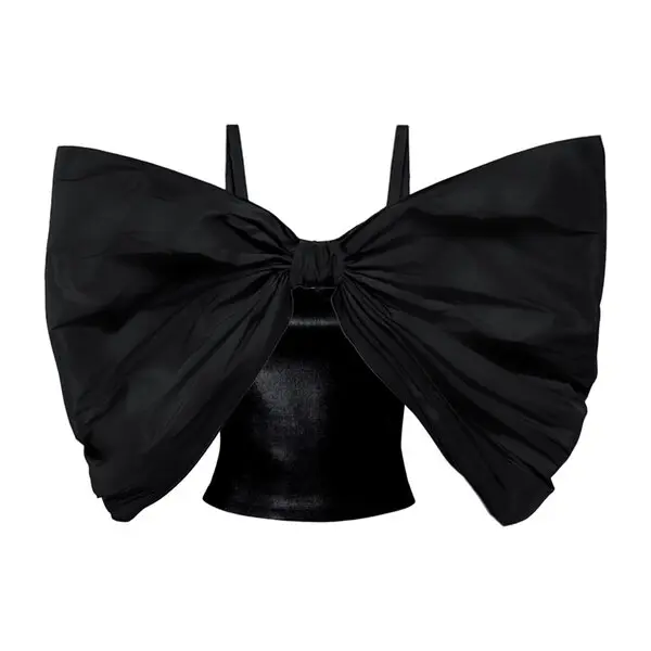 LONDON ATELIER BYPRODUCT Duchess Satin Bow Two Piece Top - Black