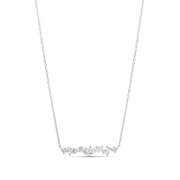 SHYMI Multi Shape Prong Set Bar Necklace - Silver