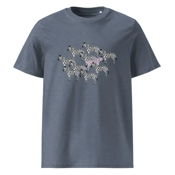 ANCHOR & CREW Heather Zebra Where's William Going? Organic Cotton T-shirt - Blue