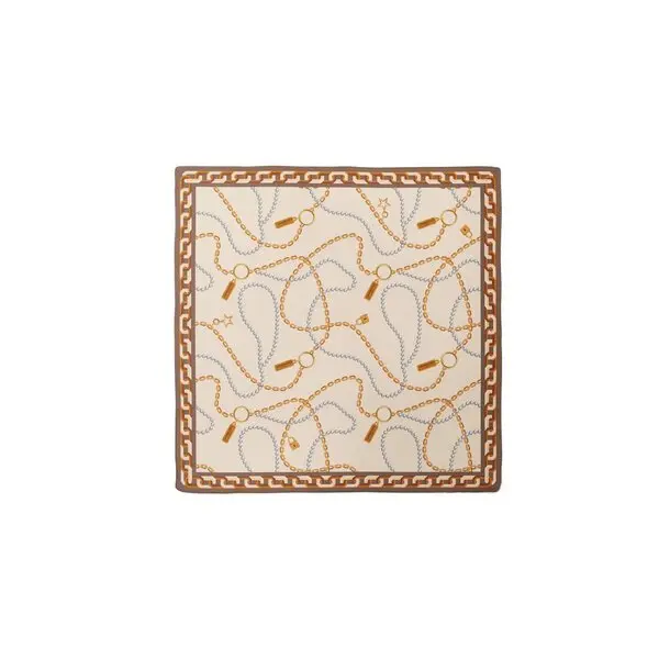 LE PARMENTIER Neutrals Heritage Chain And Pearls Silk Bandana - Beige