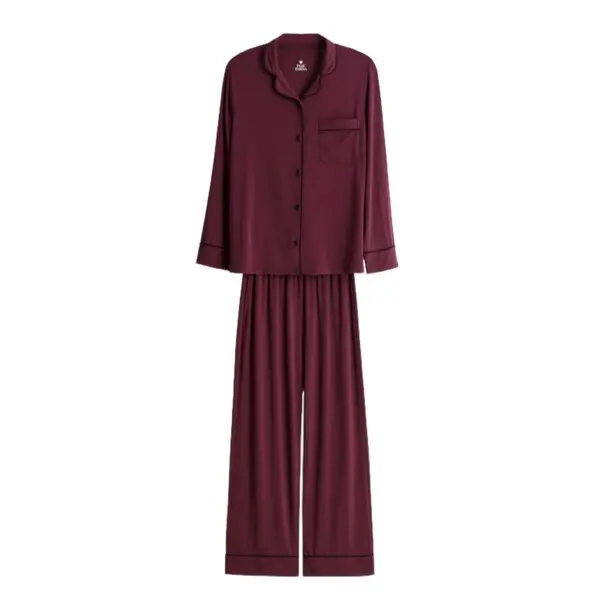 PURE PARIMA Soft-knit Long Sleeve Pajama Set - Red