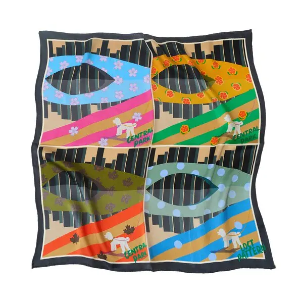 LOST PATTERN Seasons In The Park" Silk Scarf - Black