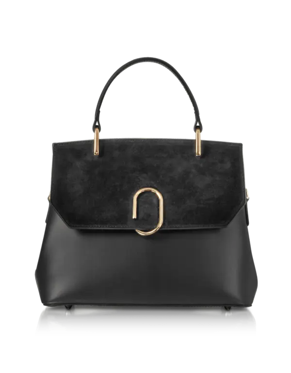 LE PARMENTIER Thais Suede & Leather Satchel Bag - Black