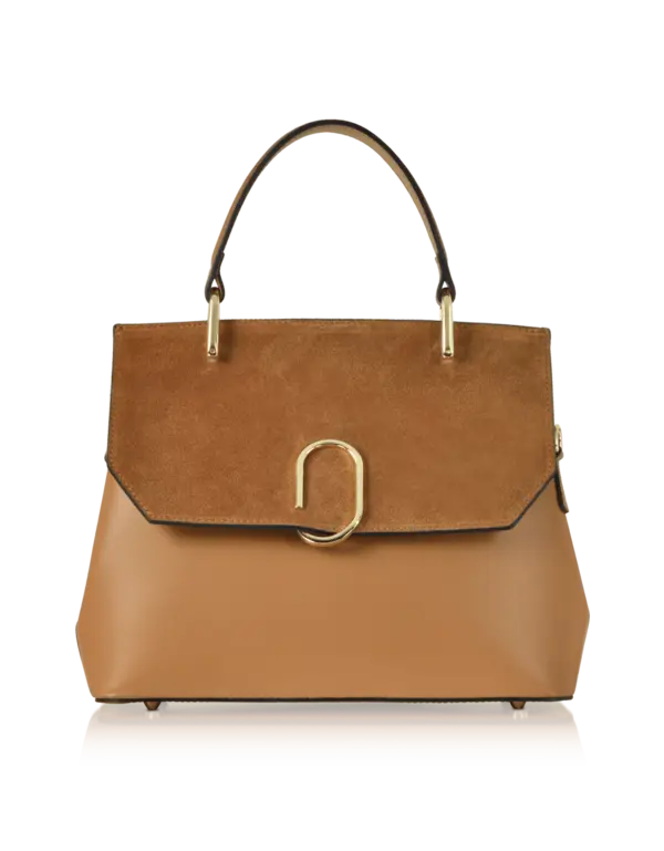 LE PARMENTIER Thais Suede & Leather Satchel Bag - Brown