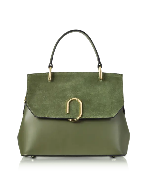 LE PARMENTIER Thais Suede & Leather Satchel Bag - Green