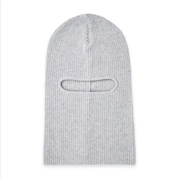PAUL JAMES KNITWEAR Merino Cashmere Aurelius Fisherman Rib Balaclava Light - Grey