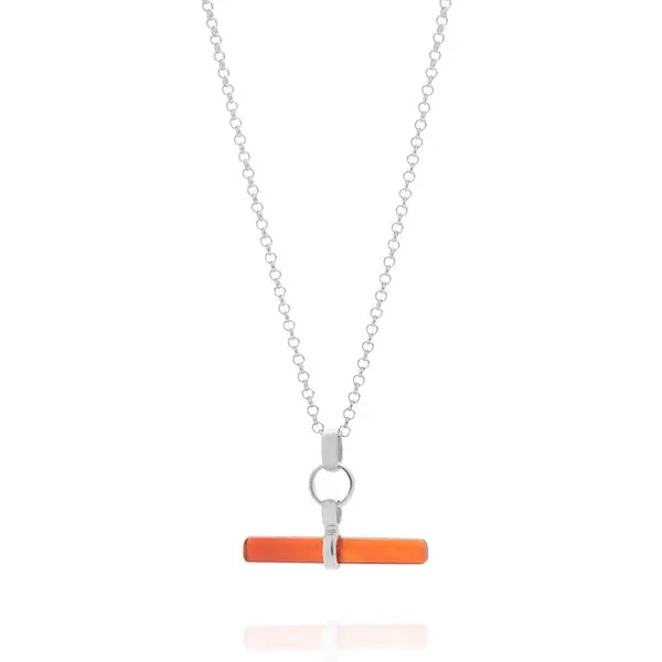 NELLOU JEWELLERY Orange / Silver Carnelian T Bar Necklace Sterling Silver - Orange/silver