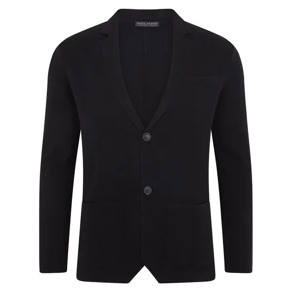 PAUL JAMES KNITWEAR Lightweight Organic Cotton Luca Linen Knitted Blazer - Black