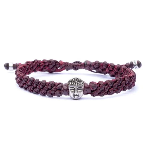 HARBOUR UK Great Buddha Silver Rope Bracelet Wine - Red