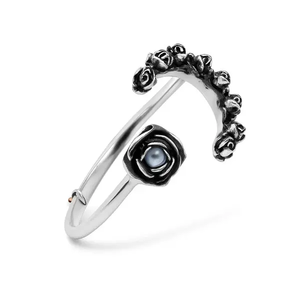 UNALOE Silver / Blue Moon Rose Open Bracelet In Sterling Silver With Natural Hard Stone – Handmade Italian Jewelry - Silver/blue