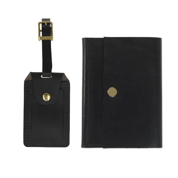 VIDA VIDA Luxe Leather Luggage Tag & Passport Holder Set - Black
