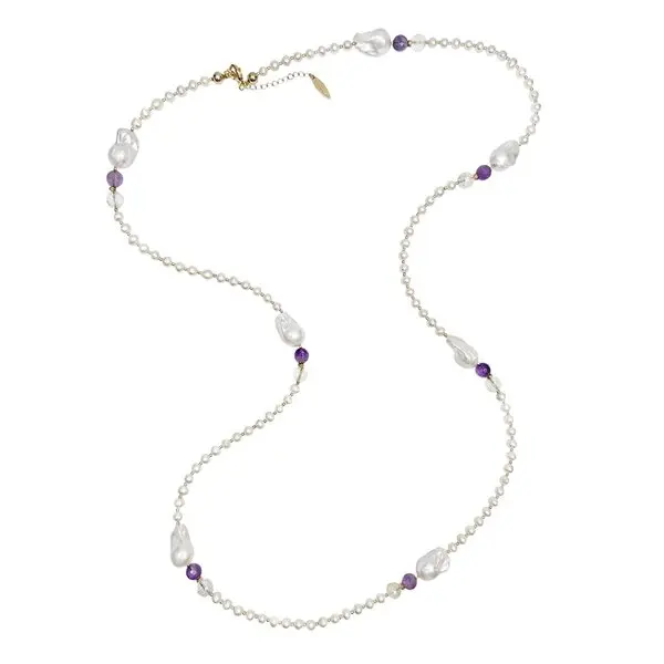FARRA Baroque Pearls With Amethyst Long Necklace