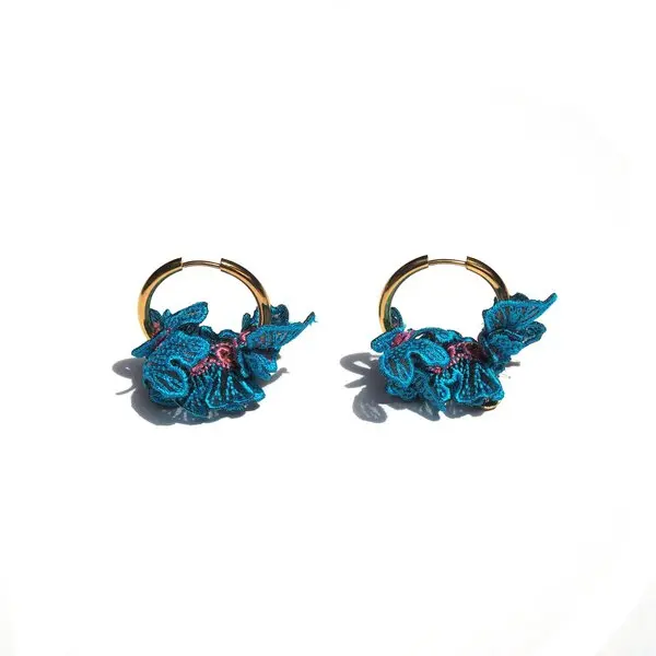 NANA WATANABE Swell Wave-inspired Embroidered Earrings - Blue