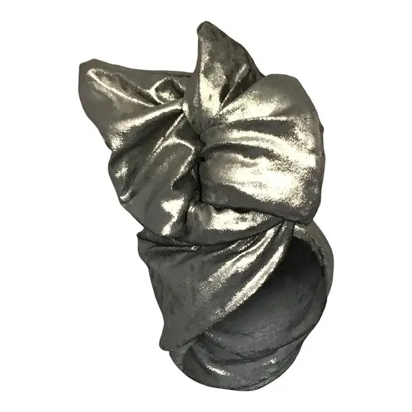 ROMER MILLINERY Twisturban Turban In Hammered Chrome Stretch Velvet - Silver