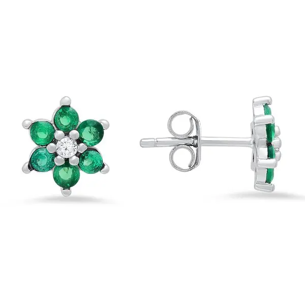 KYLIE HARPER Petite Emerald Floral Stud Earrings In Sterling Silver - Green