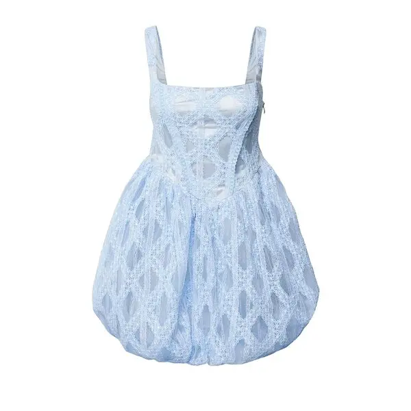 AMY LYNN Lisa Lace Embellished Mini Puffball Dress - Blue