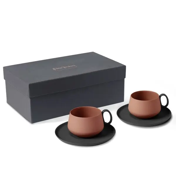 Esma Dereboy Black / Red Tube Tea Cup Set Of Two Black Coral Colour - Black/red