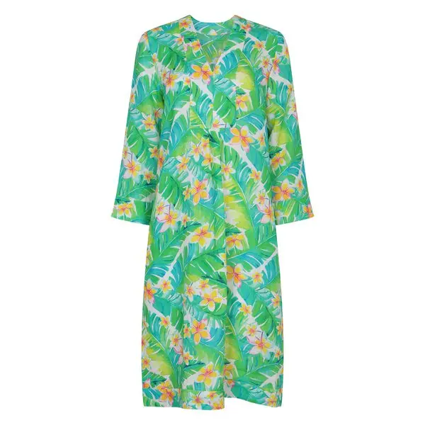 NOLOGO-CHIC Honolulu Print Picot Dress Linen Multi - Green