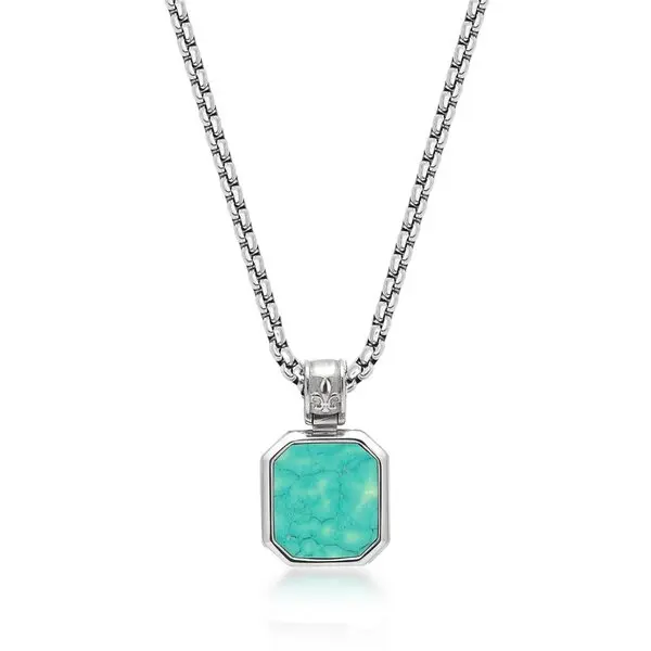 NIALAYA JEWELRY Necklace With Square Turquoise Pendant - Silver