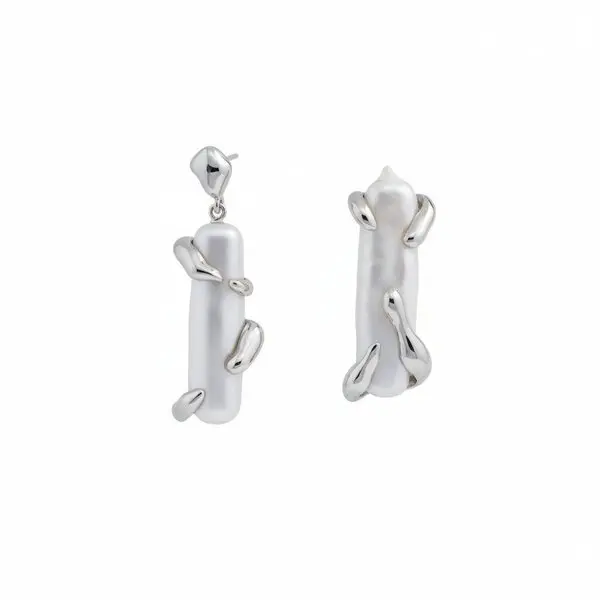 ANGEL BAROCCO Stick Baroque Pearl Earrings - Silver