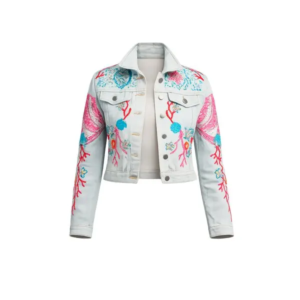 TANTRA SPAIN SL Denim Jacket With Embroidered Butterfly Design And Sequins - Blue