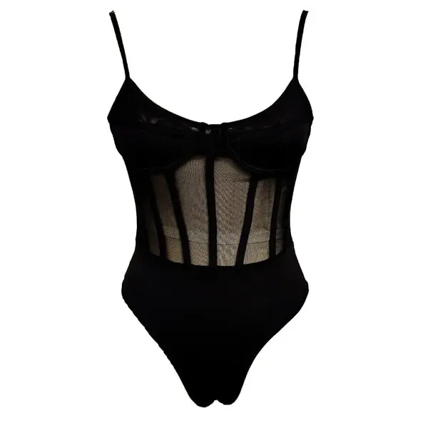 CHUKS COLLINS The Lady Liberty Bodysuit – Sheer Spaghetti Strap - Black