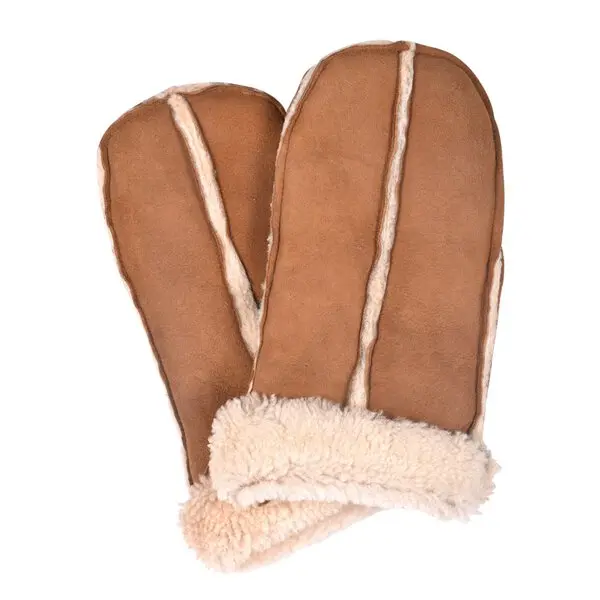 OWEN BARRY Sheepskin Split Mittens Tan Cream Curly - Brown