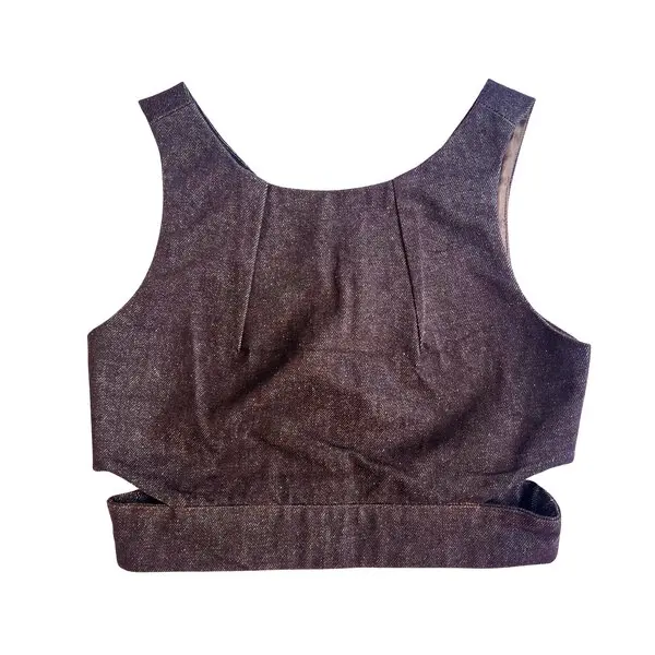 L2R THE LABEL Side Cut-outs Denim Top - Brown