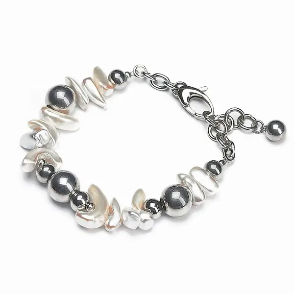 KIREI Reverb – Biwa Shell Pearl & Stainless Steel Statet Bracelet - Silver