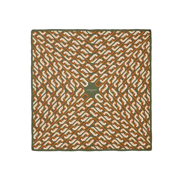 LE PARMENTIER Chain Motif Silk Square Scarf - Green