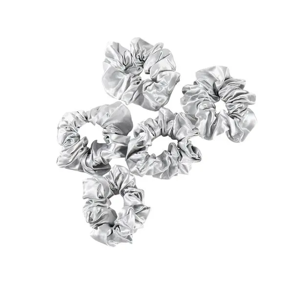 SOFT STROKES SILK Pure Mulberry Silk French Scrunchie Set Of Five In Grey - Silver